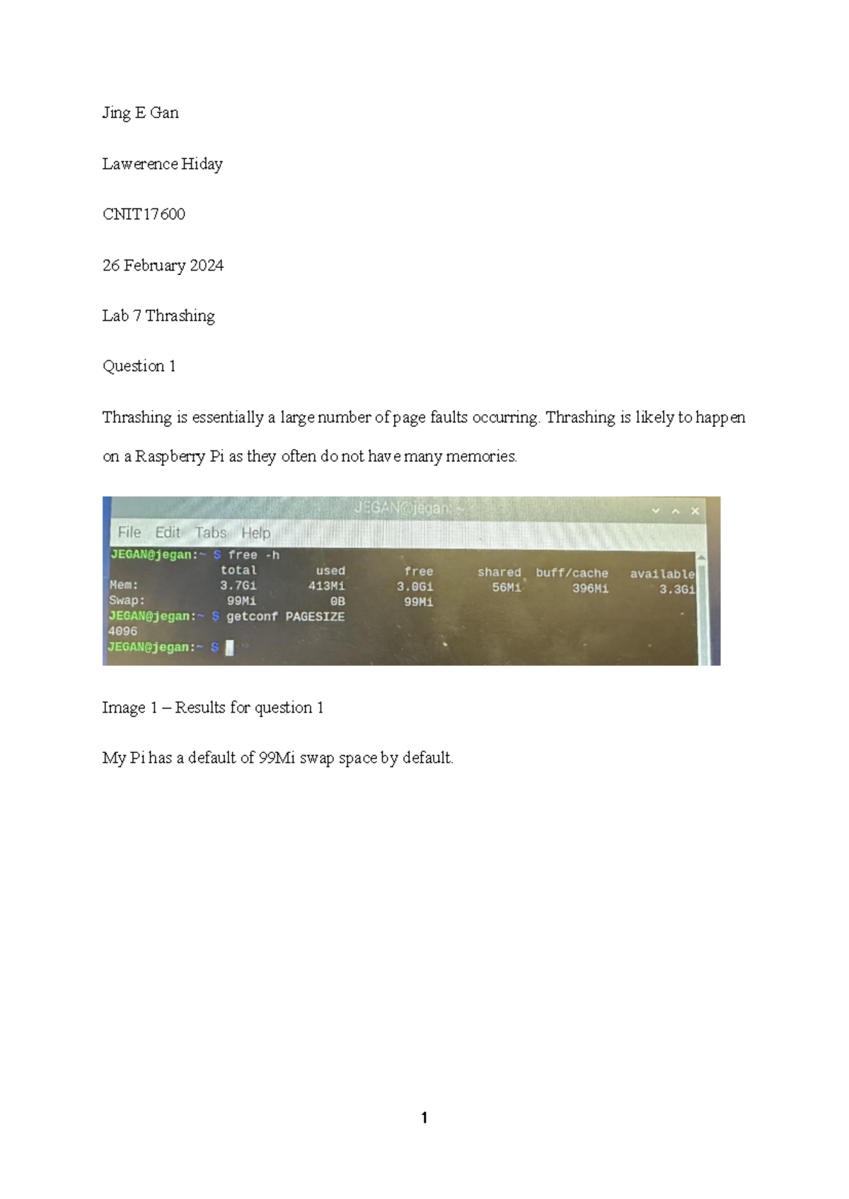 Lab 7 Thrashing - Jing E Gan Lawerence Hiday CNIT 26 February 2024 Lab 7 Thrashing Question 1 ...