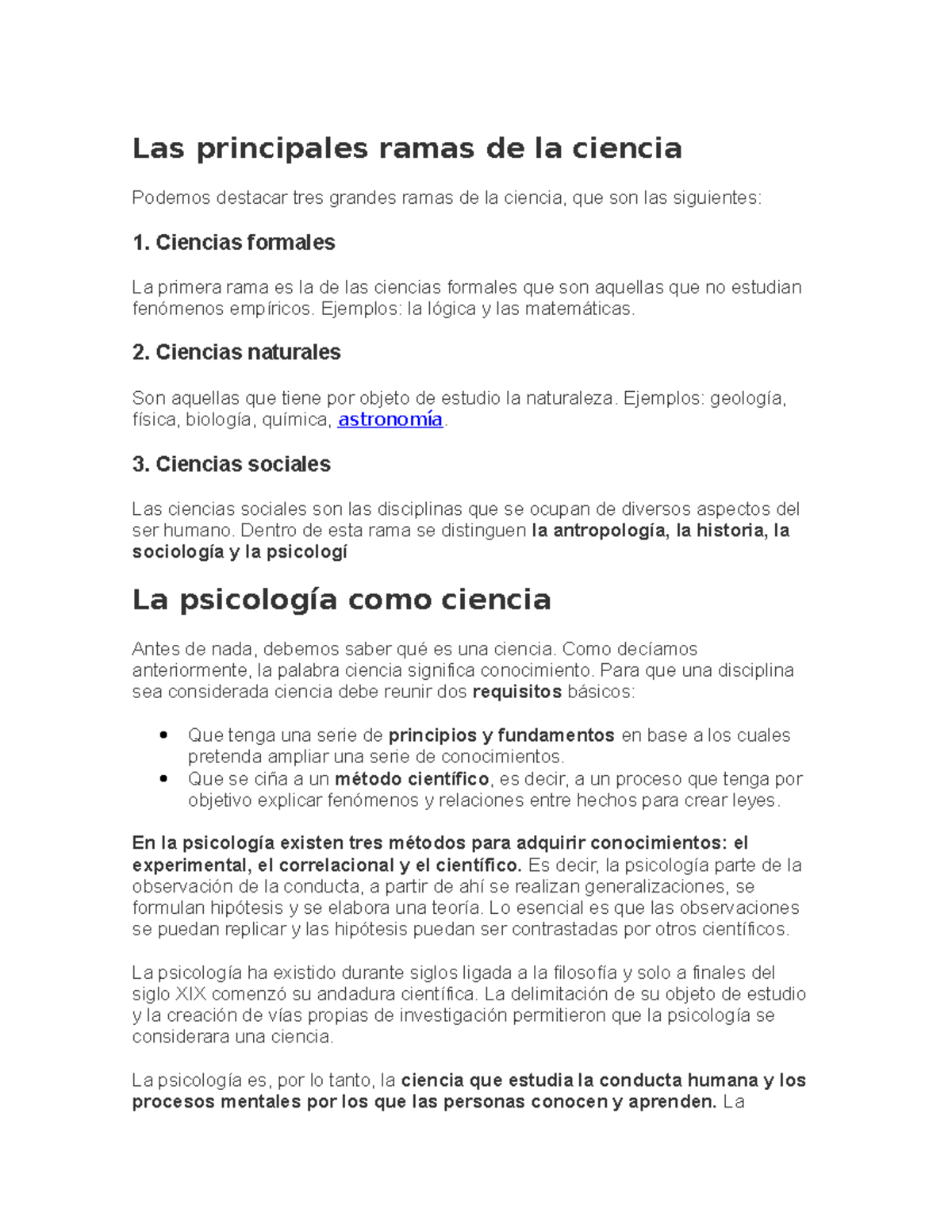 Las principales ramas de la ciencia - Las principales ramas de la ...