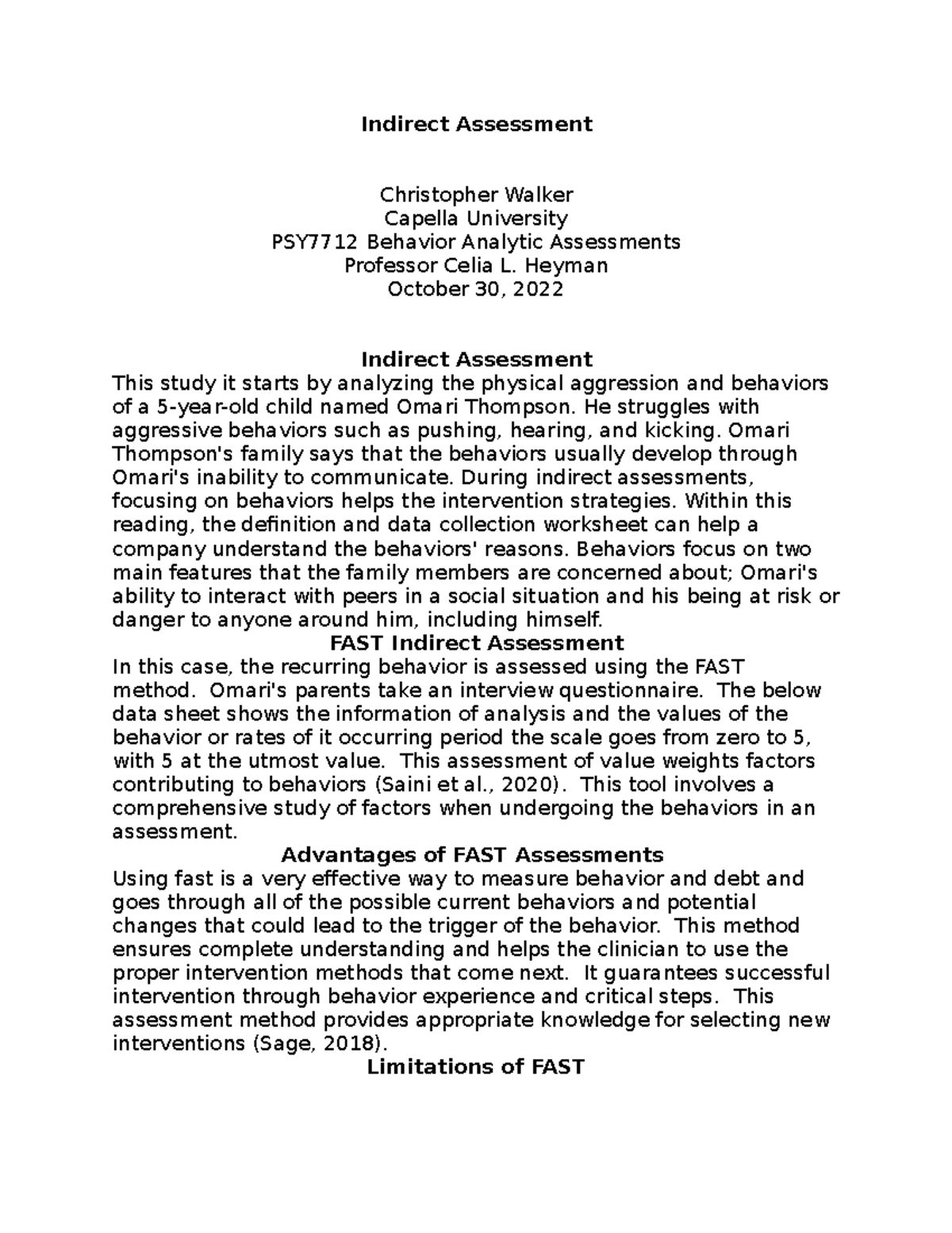 Indirect Assessment - Indirect Assessment Christopher Walker Capella ...