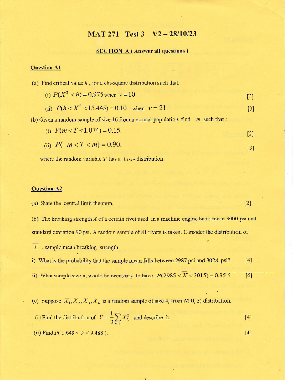 Test3 V2 Marking Key - }4 271 SECTION Test3 Y2- A ( Answer all ...