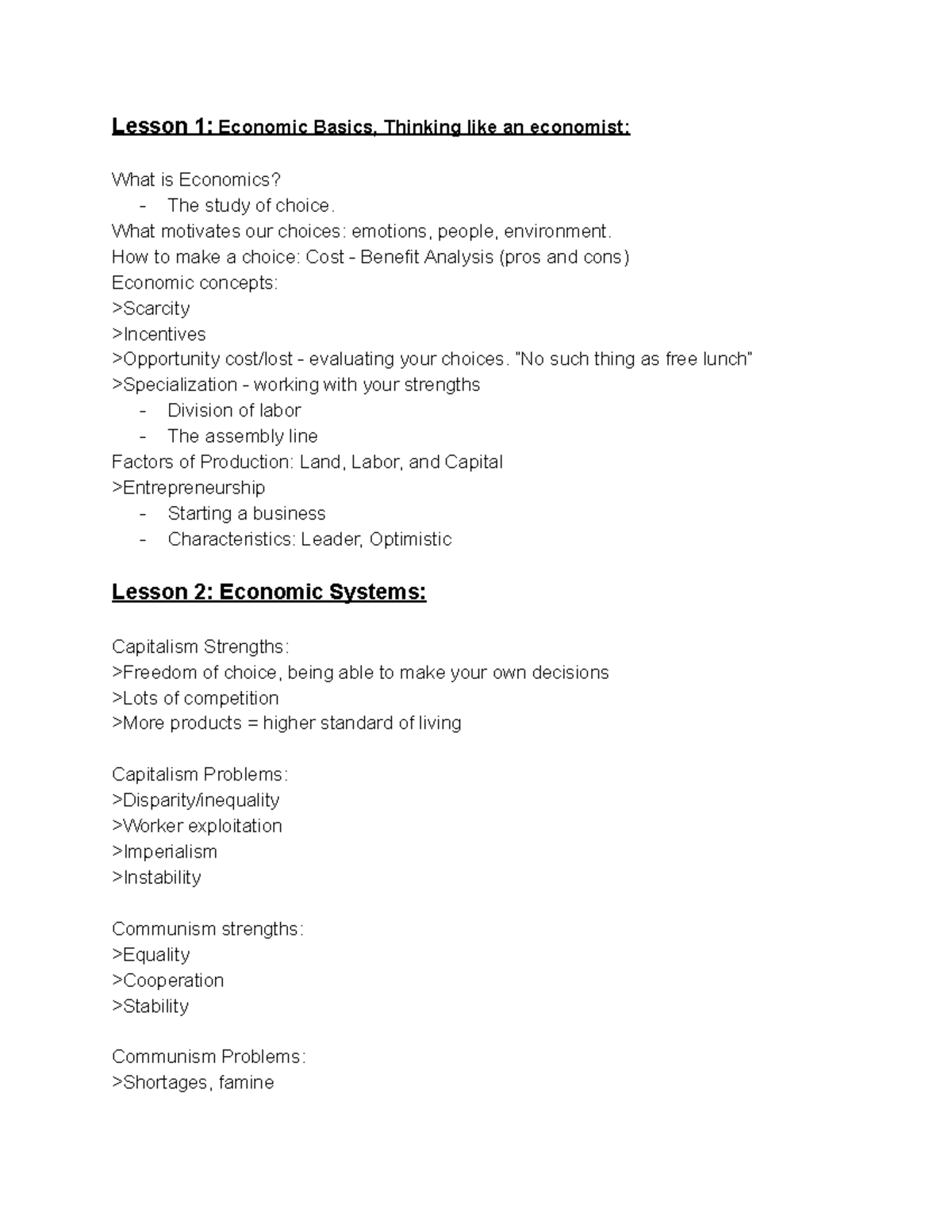 Social studies midterm - Lesson 1: Economic Basics, Thinking like an ...