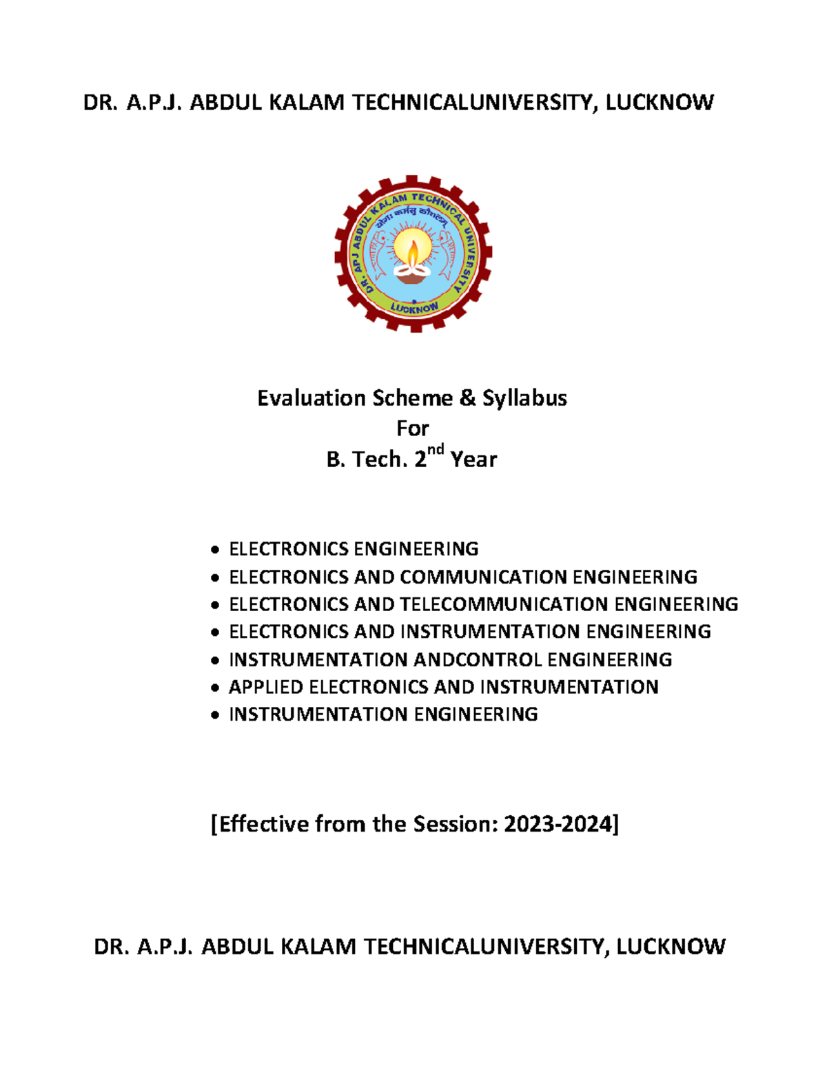Syllabus of Electronics and Communication Engineering - DR. A.P. ABDUL KALAM TECHNICALUNIVERSITY ...