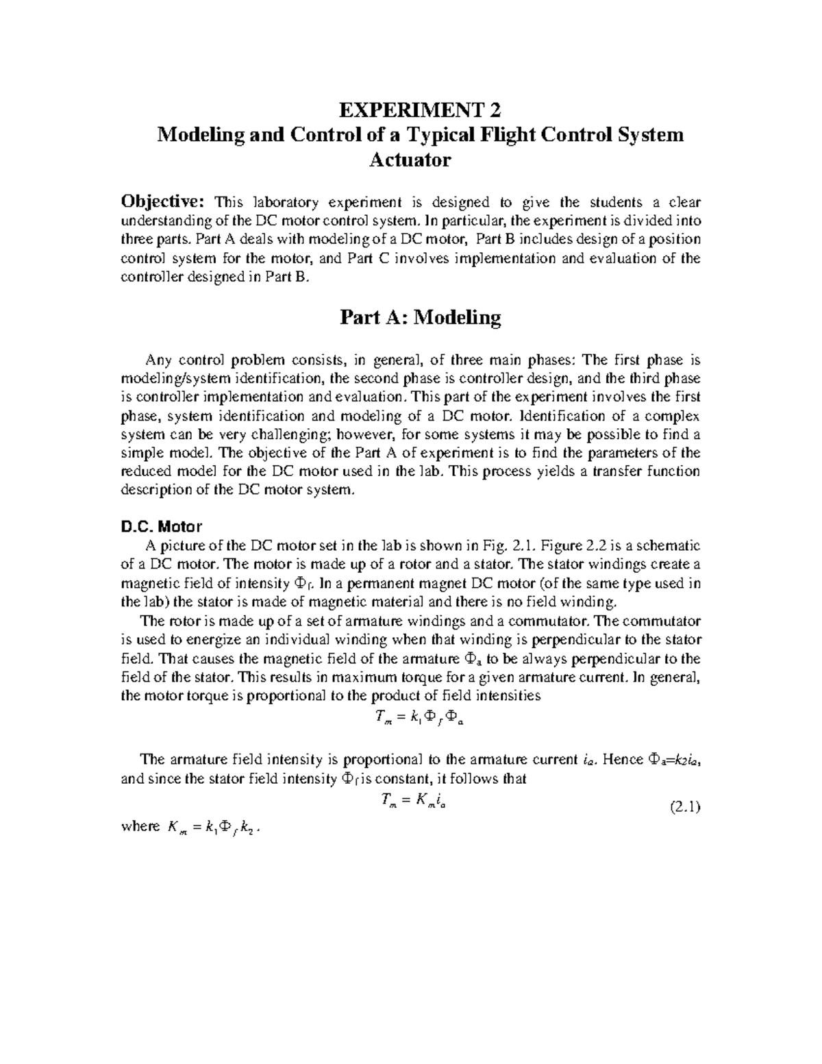DCMotor Lab2 Revised - EXPERIMENT 2 Modeling and Control of a Typical ...