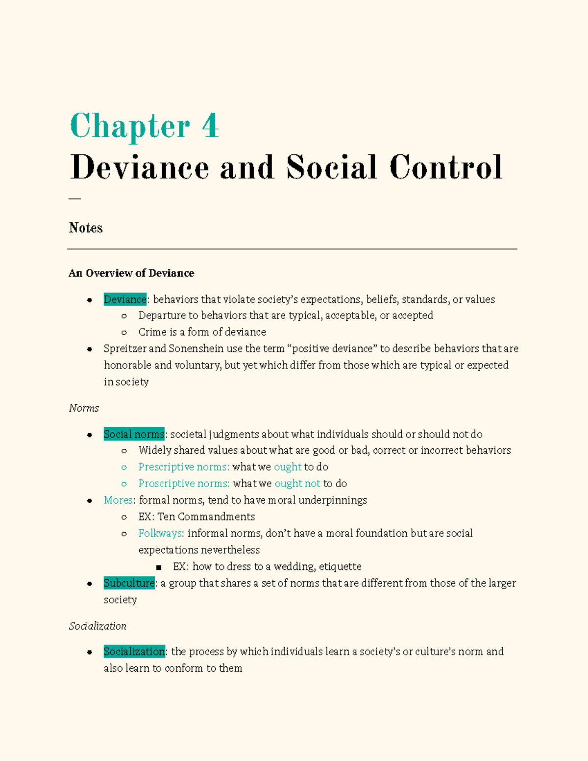 JS 10 Ch. 4 Notes - Chapter 4 Deviance and Social Control ___ Notes An ...