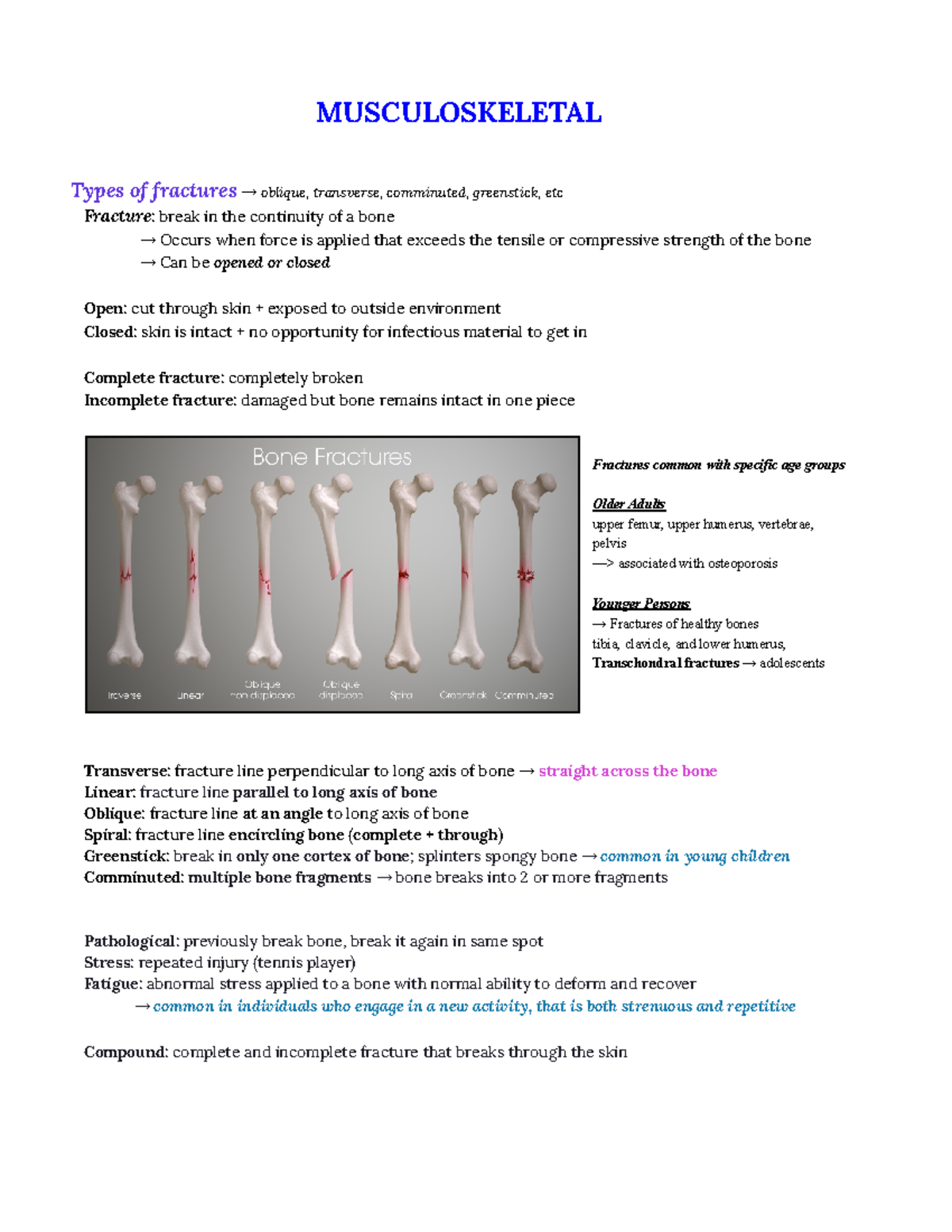 Musculoskeletal - MUSCULOSKELETAL Types of fractures → oblique ...
