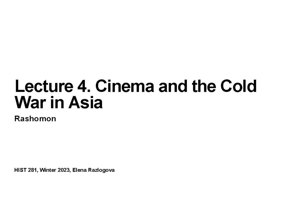 lecture note week 4 - HIST 281, Winter 2023, Elena Razlogova Lecture 4 ...