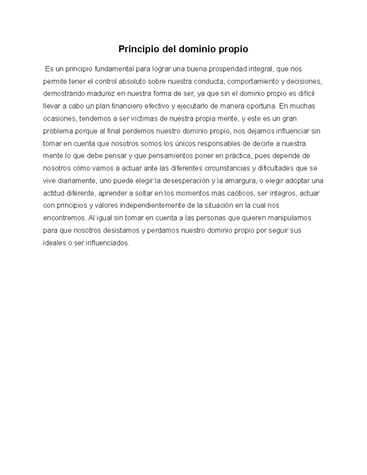 Principio del dominio propio - En muchas ocasiones, tendemos a ser ...