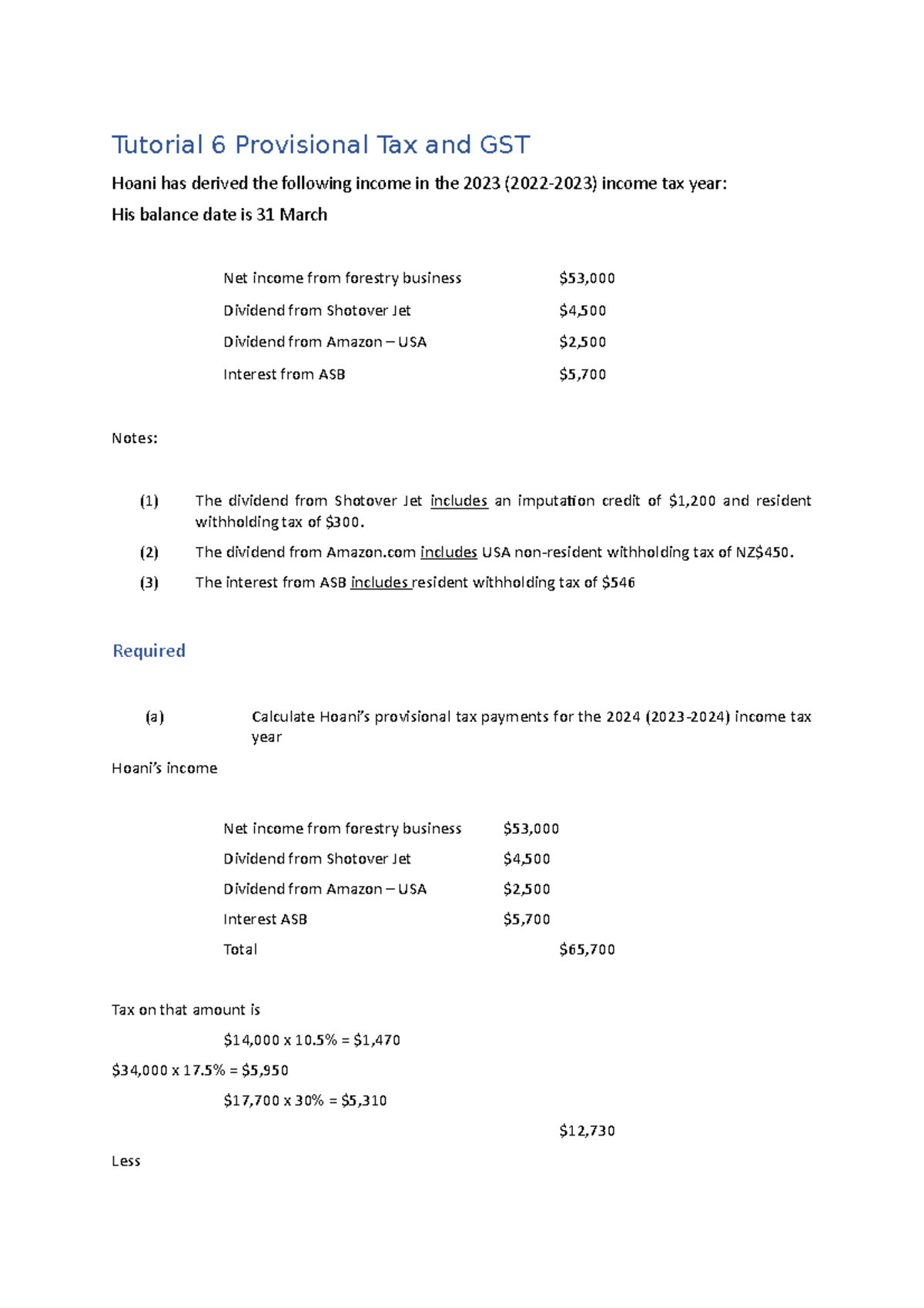 Tutorial 6 - Prov Tax and GST - Student worksheet - Tutorial 6 ...