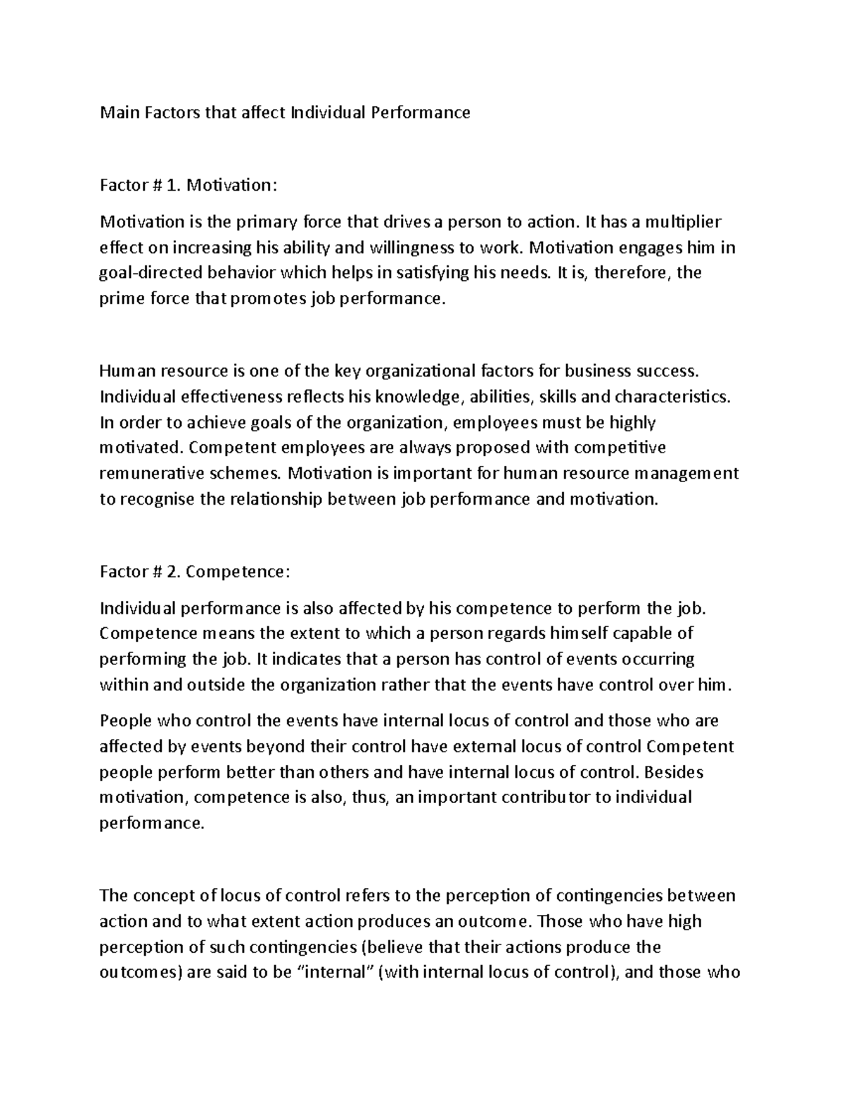 Factors influencing performance - Main Factors that affect Individual ...
