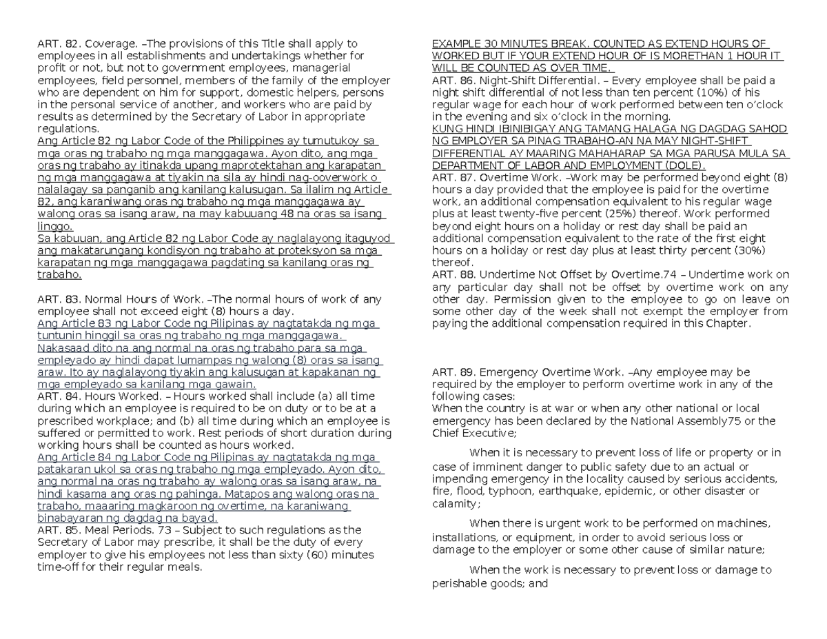 Report KO SA Labor CODE - SIFNNNN - ART. 82. Coverage. –The provisions ...