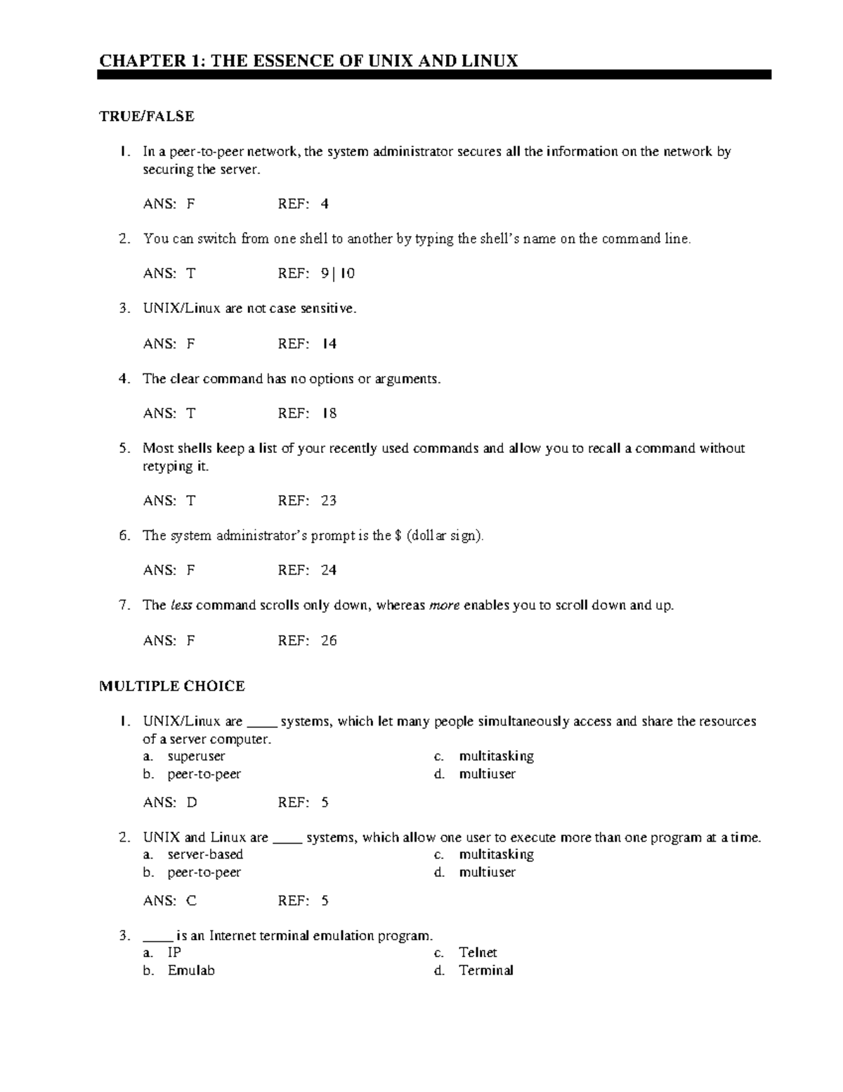 C1 - Practice Test Questions - CHAPTER 1: THE ESSENCE OF UNIX AND LINUX ...
