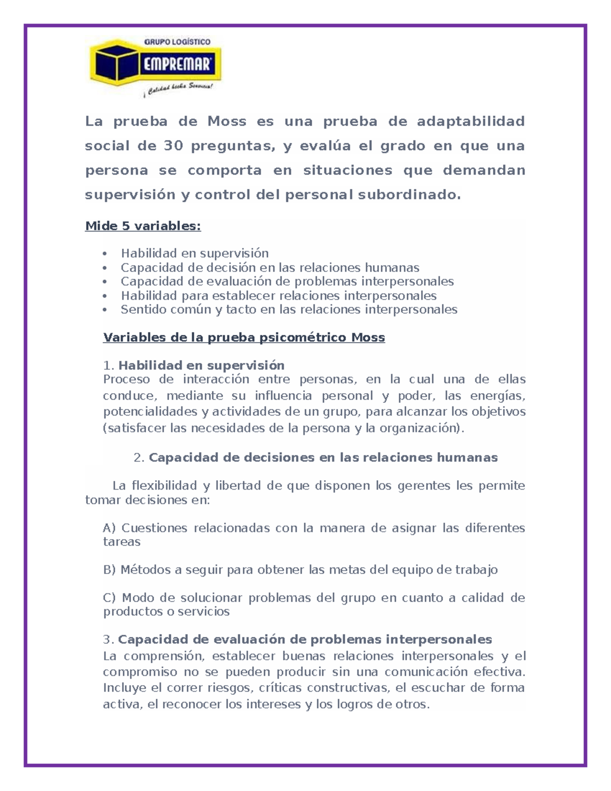 TEST DE MOSS Introduccion - La prueba de Moss es una prueba de ...