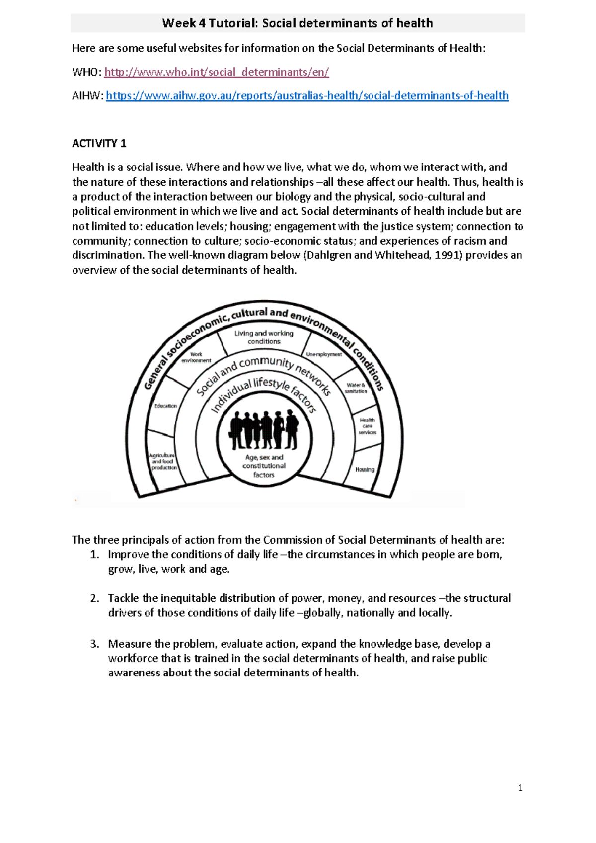 WK 4 tutorial 2023 - tut 4 - 1 Week 4 Tutorial: Social determinants of ...