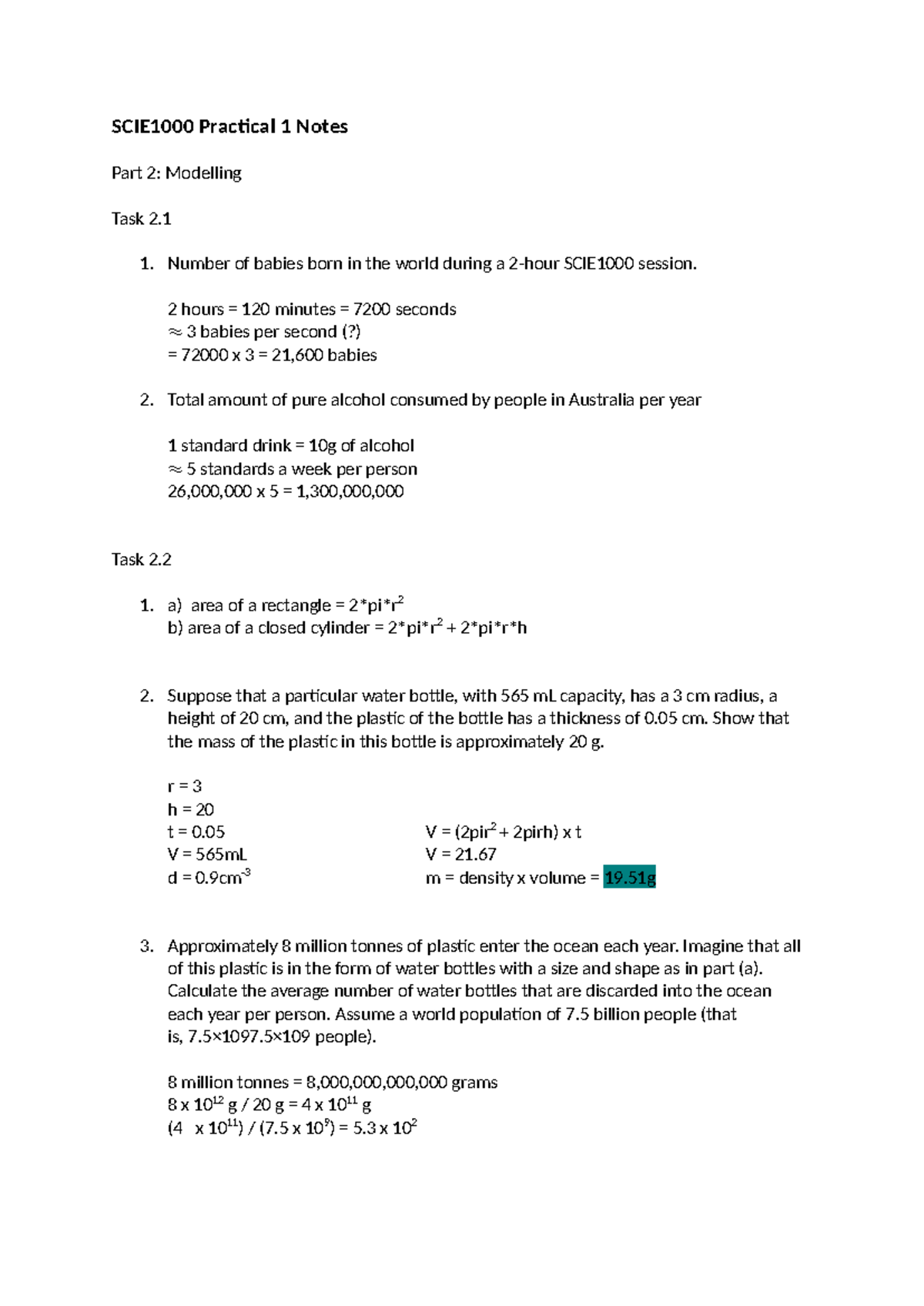 SCIE1000 Practical 1 Notes - SCIE1000 Practical 1 Notes Part 2 ...
