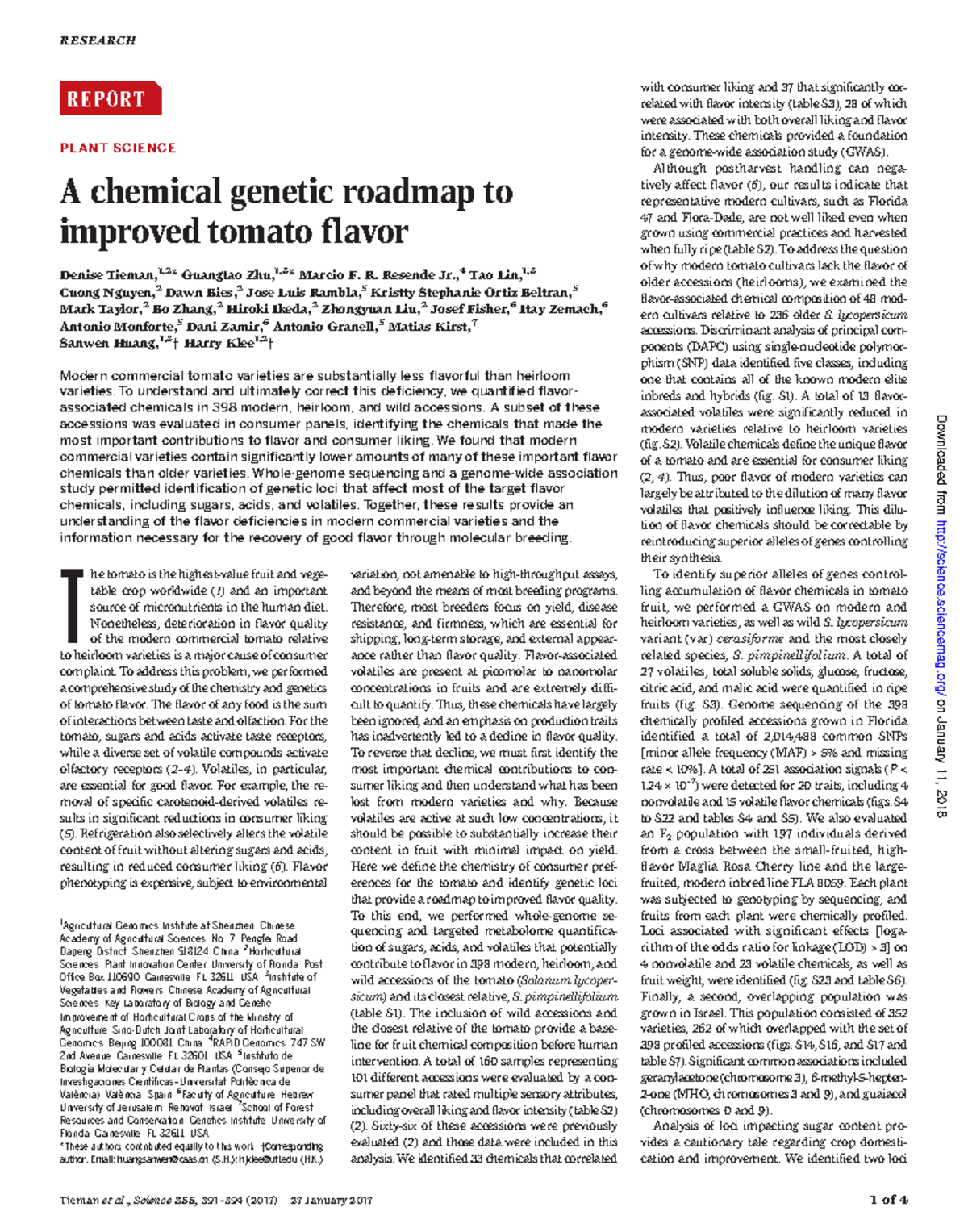 A chemical genetic roadmap to improved tomato flavor - R E P O R T ...