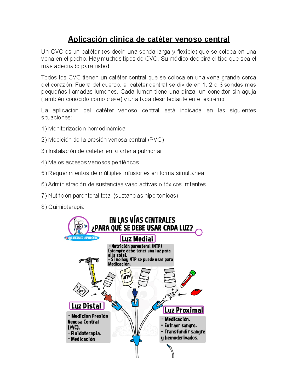 Un CVC es un catéter - CVC EN CATETER CENTRAL - Aplicación clínica de catéter venoso central Un ...
