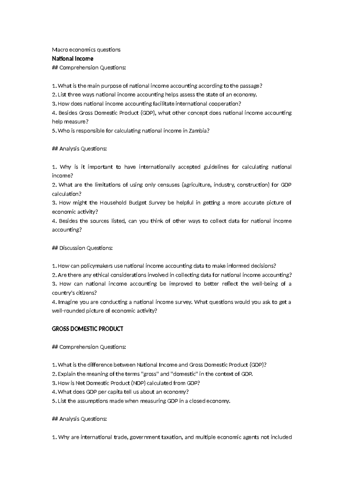 Macro economics QA - Macro economics questions National income ...