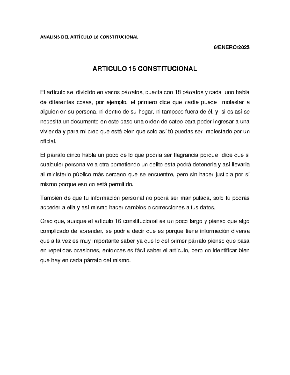 Analisis DEL Artículo 16 Constitucional - ANALISIS DEL ARTÍCULO 16 ...
