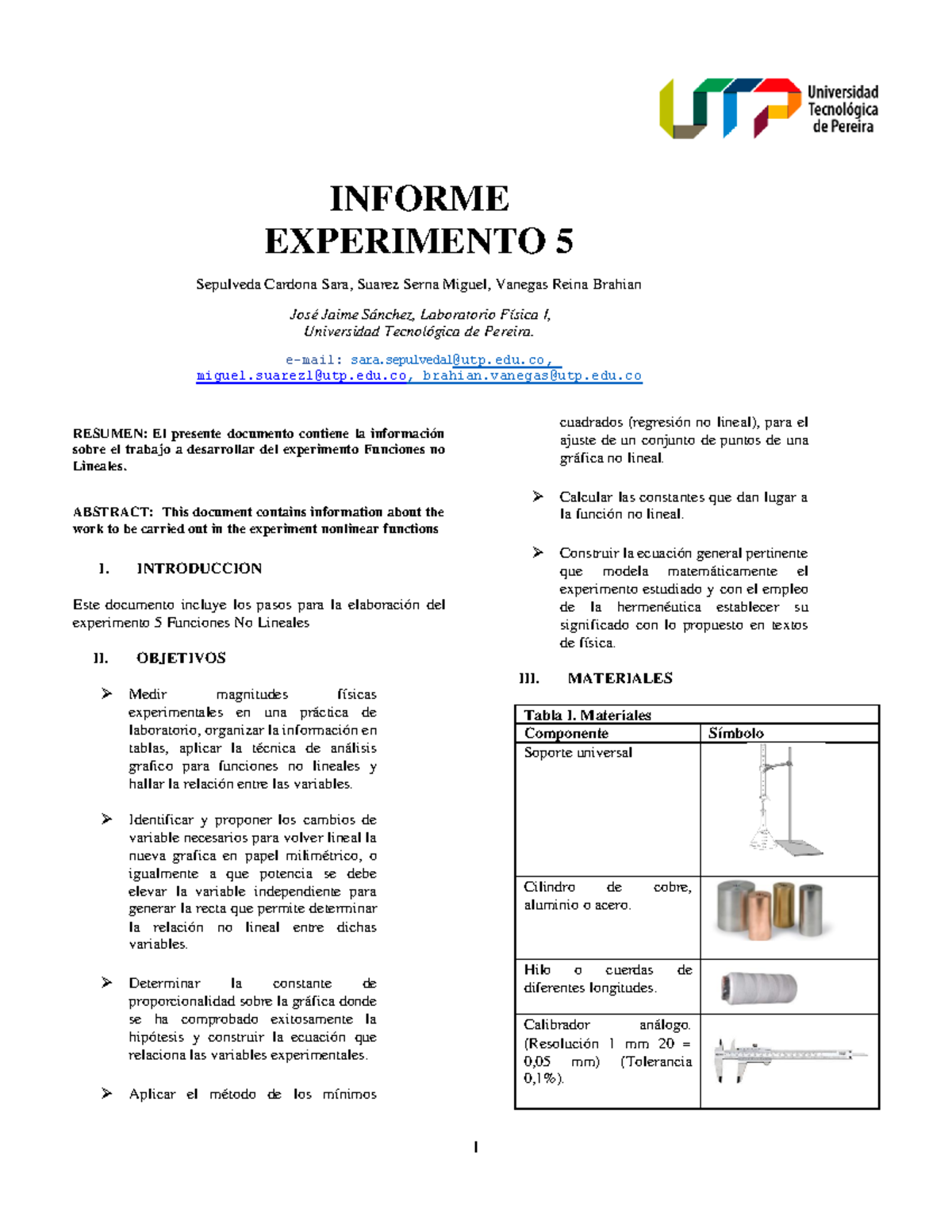 Informe Experimento 5 - INFORME EXPERIMENTO 5 Sepulveda Cardona Sara, Suarez Serna Miguel ...