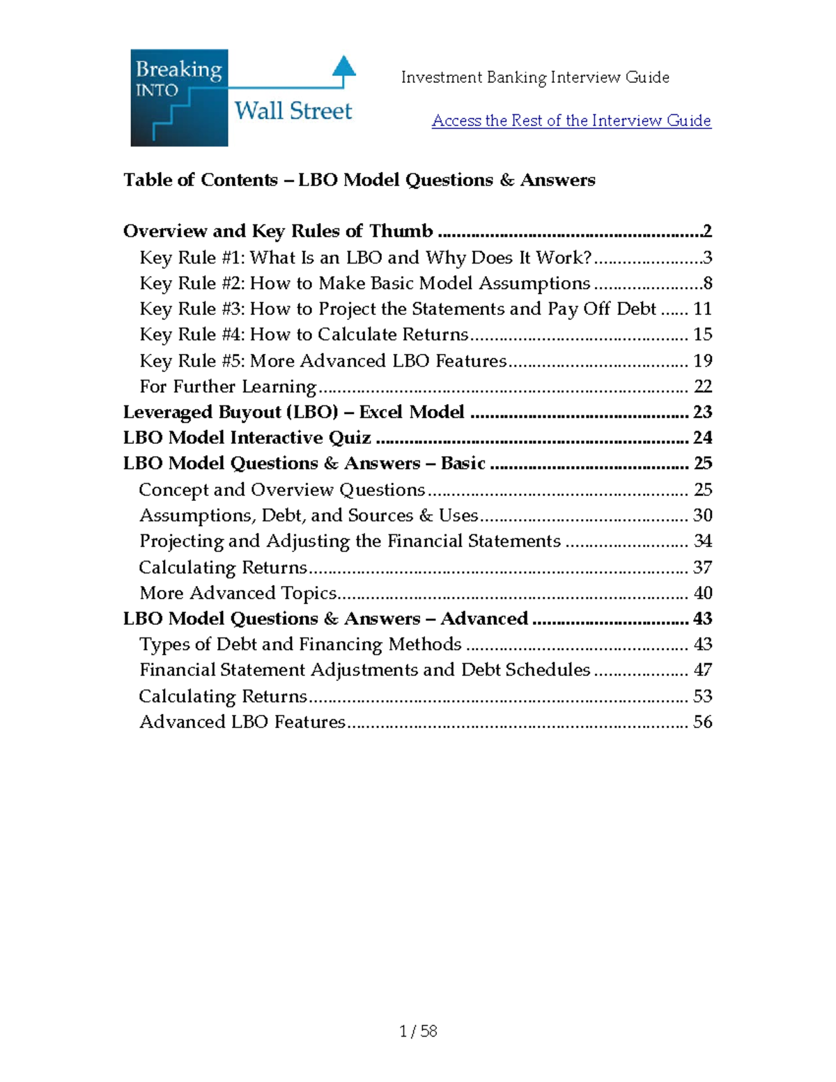 6) LBO Model - Access the Rest of the Interview Guide Key Rule #1: What ...