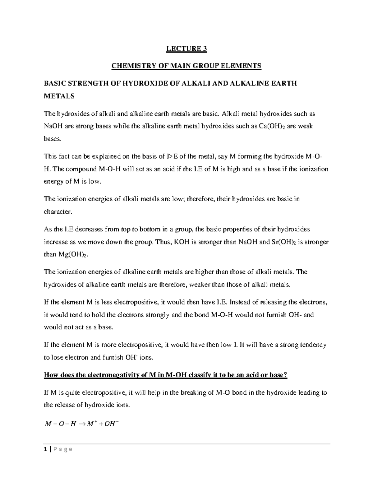 Lecture 3-Basic strength of Alkali and-Alkaline Earth Metals - LECTURE 3 CHEMISTRY OF MAIN GROUP ...