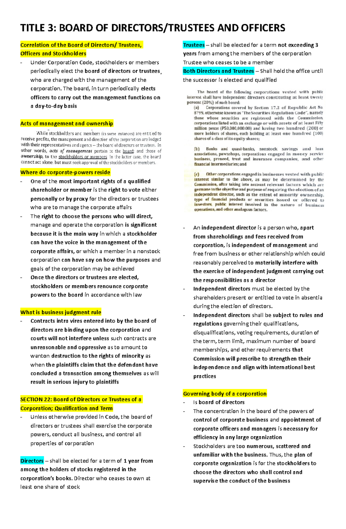 Law on Private Corporation (Title 3) - TITLE 3: BOARD OF DIRECTORS ...