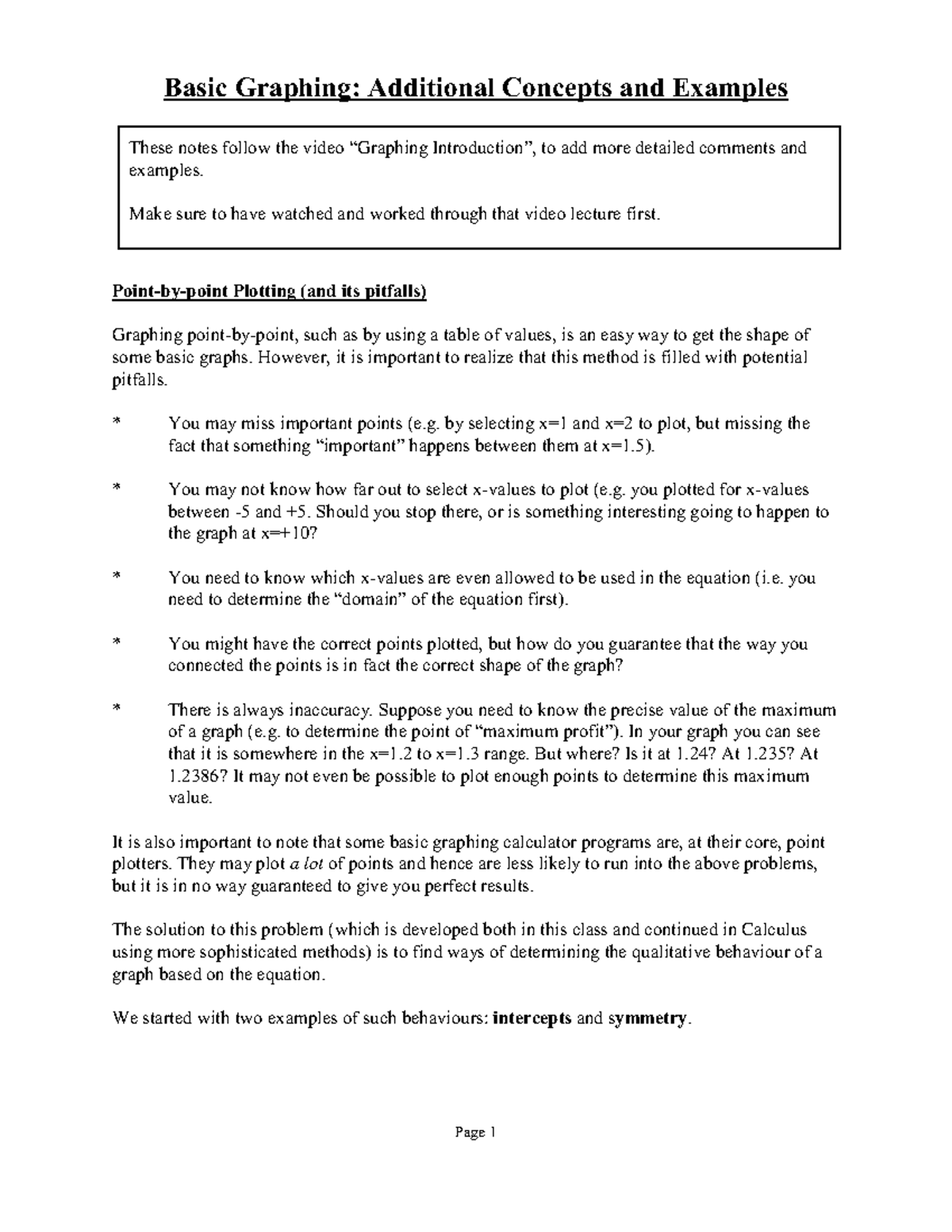 Notes - Basic Graphing - Basic Graphing: Additional Concepts and ...
