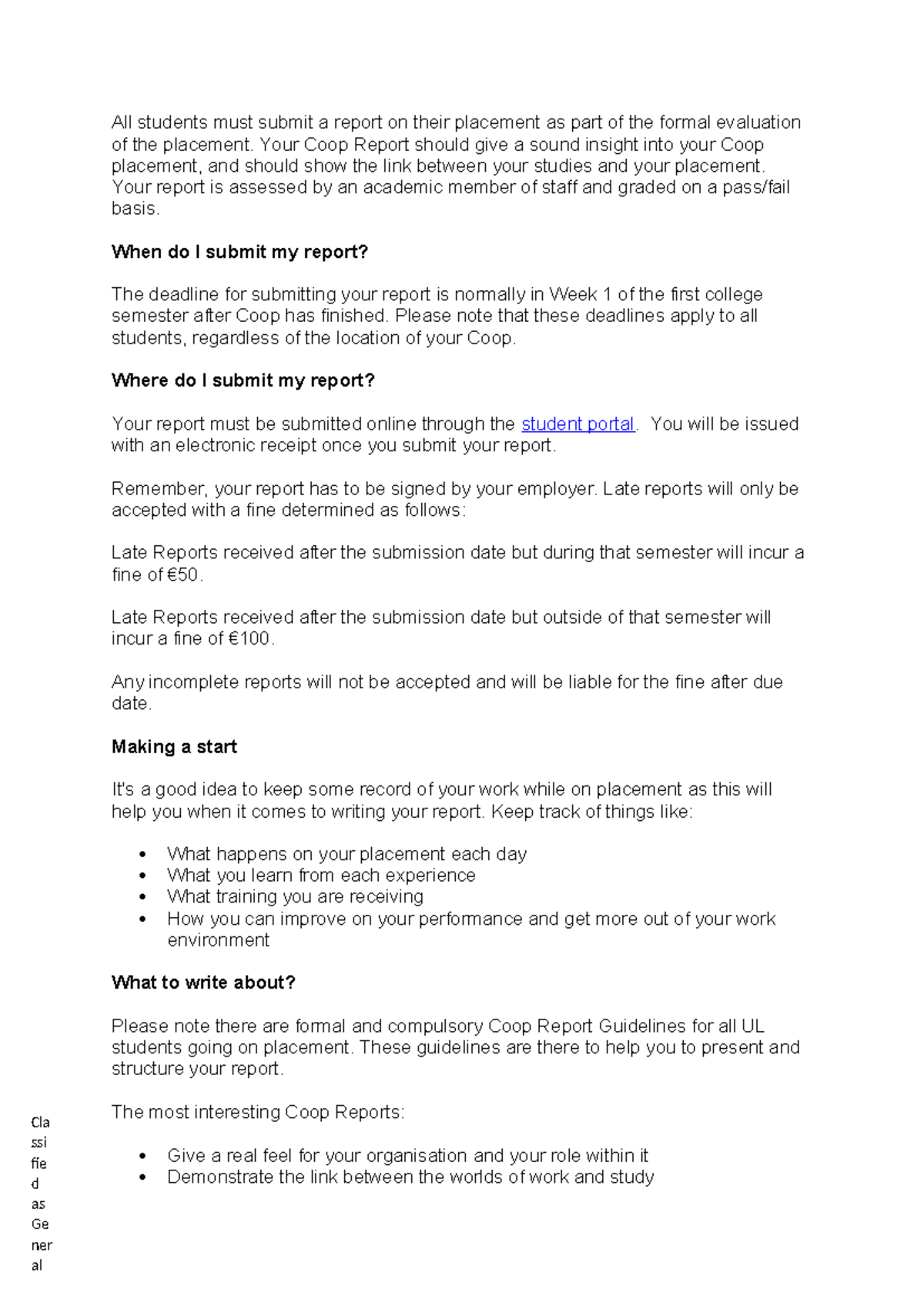 UL Co-op Report Guidelines - Cla ssi fie d as Ge ner All students must ...