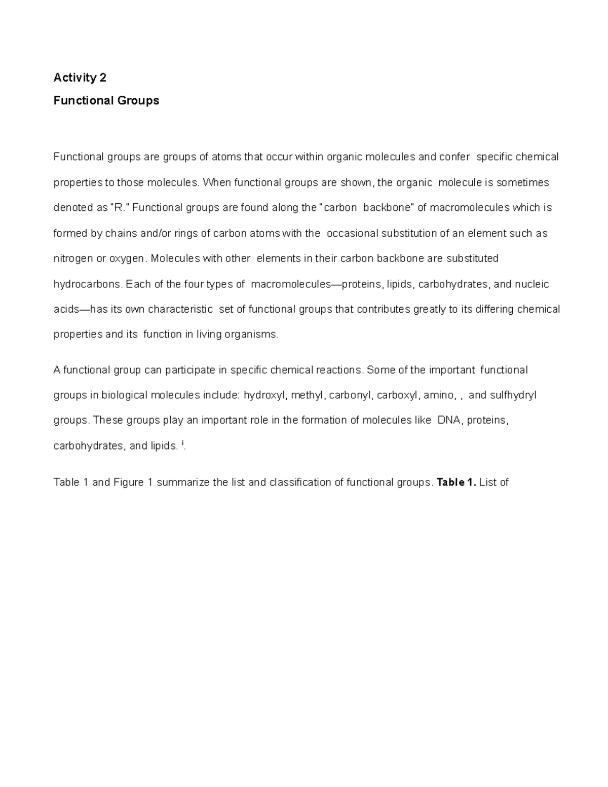 Activity 2 Functional Groups - Activity 2 Functional Groups Functional ...