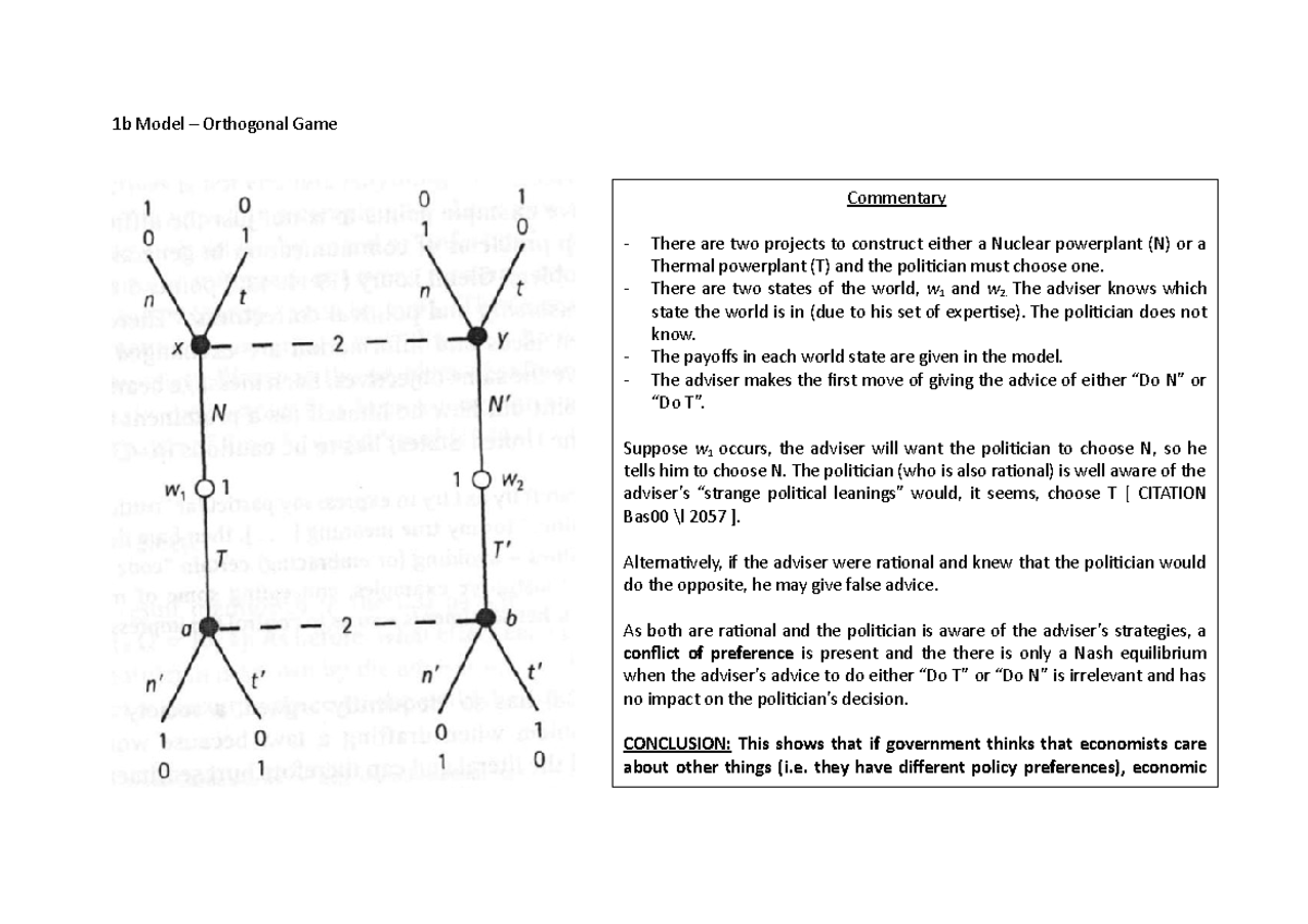 Mock Exam Q (2021) - 1b Model – Orthogonal Game Commentary There are ...