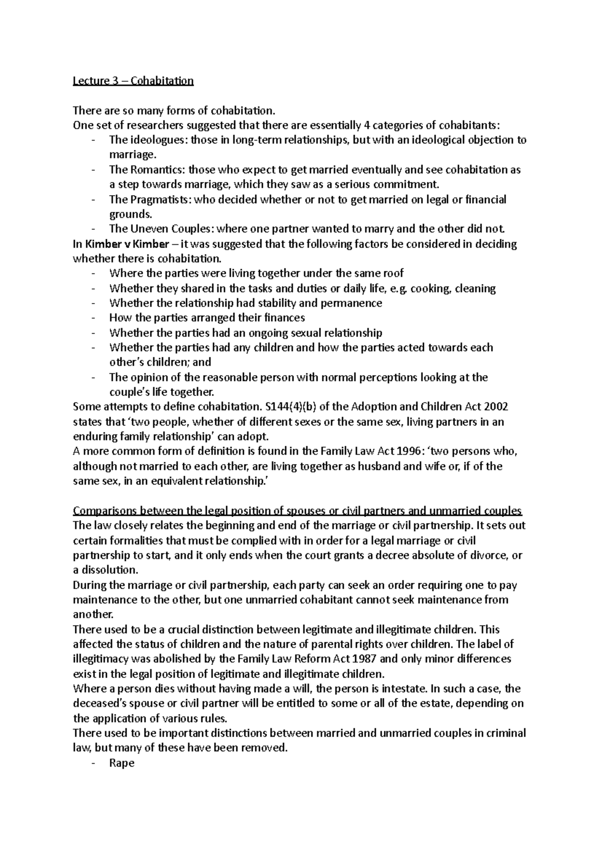 Lecture 3 - Cohabitation - Lecture 3 – Cohabitation There are so many ...