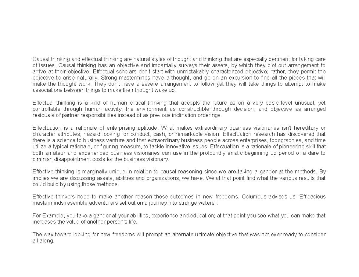 Causal thinking and effectual thinking are natural styles of thought ...