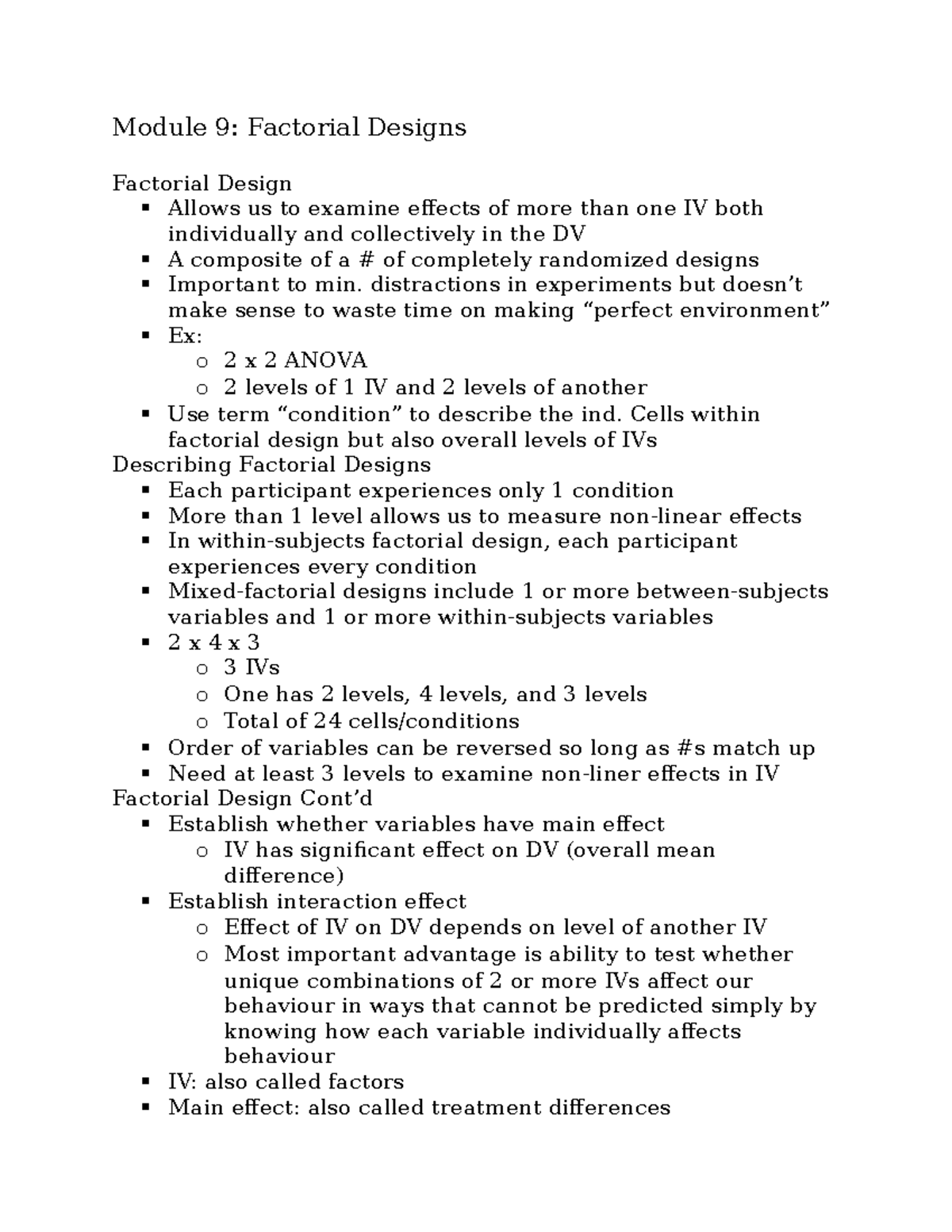1-5 Chapter Notes Intro - Module 9: Factorial Designs Factorial Design ...