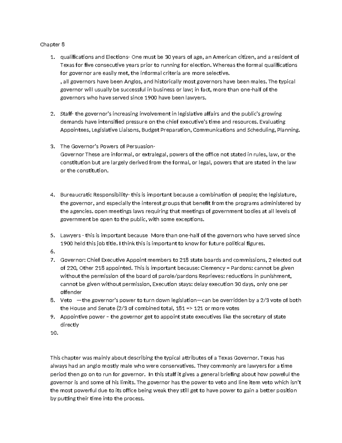 Chapter 8 - helpful - Chapter 8 1. qualifications and Elections- One ...