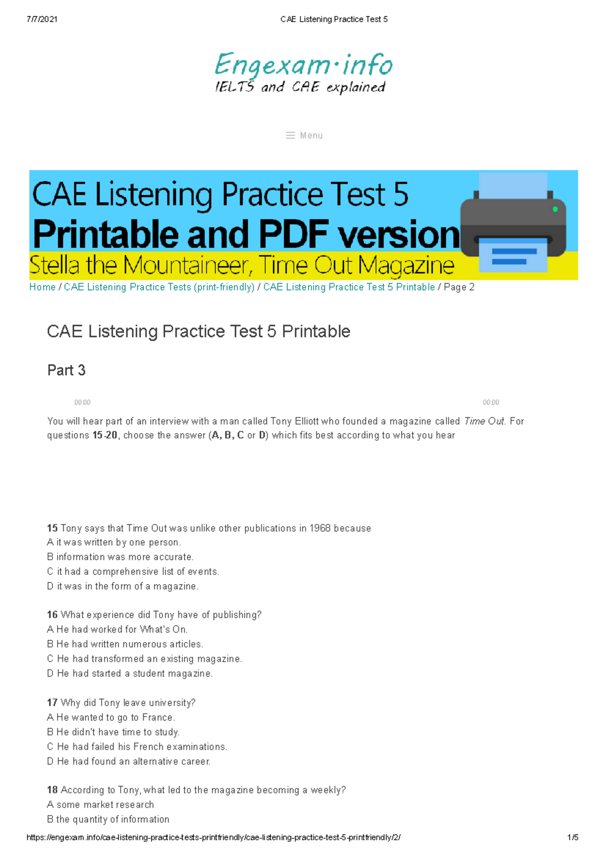 CAE Listening Practice Test 5.pdf- part 2 - 7/7/2021 CAE Listening ...