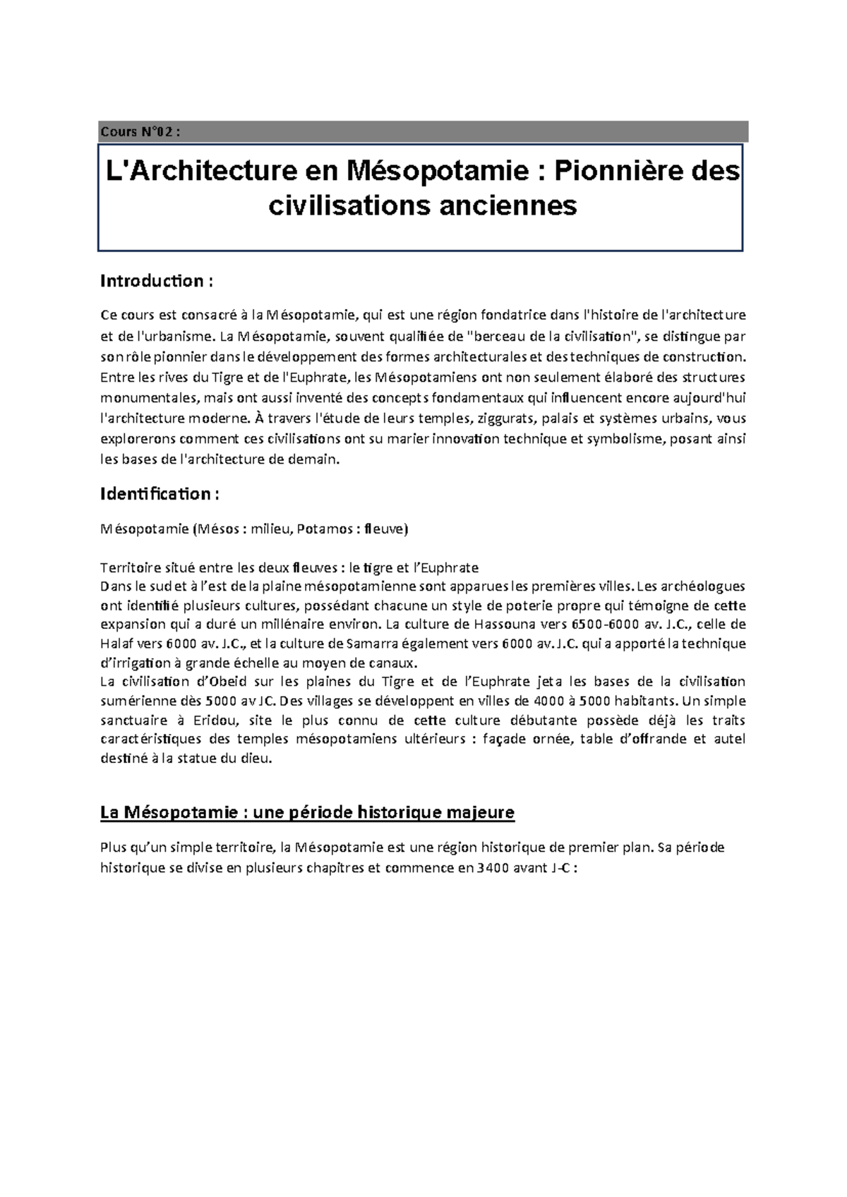 Cours N 02 Mesopotamie detaillé - Cours N°02 : L'Architecture en ...