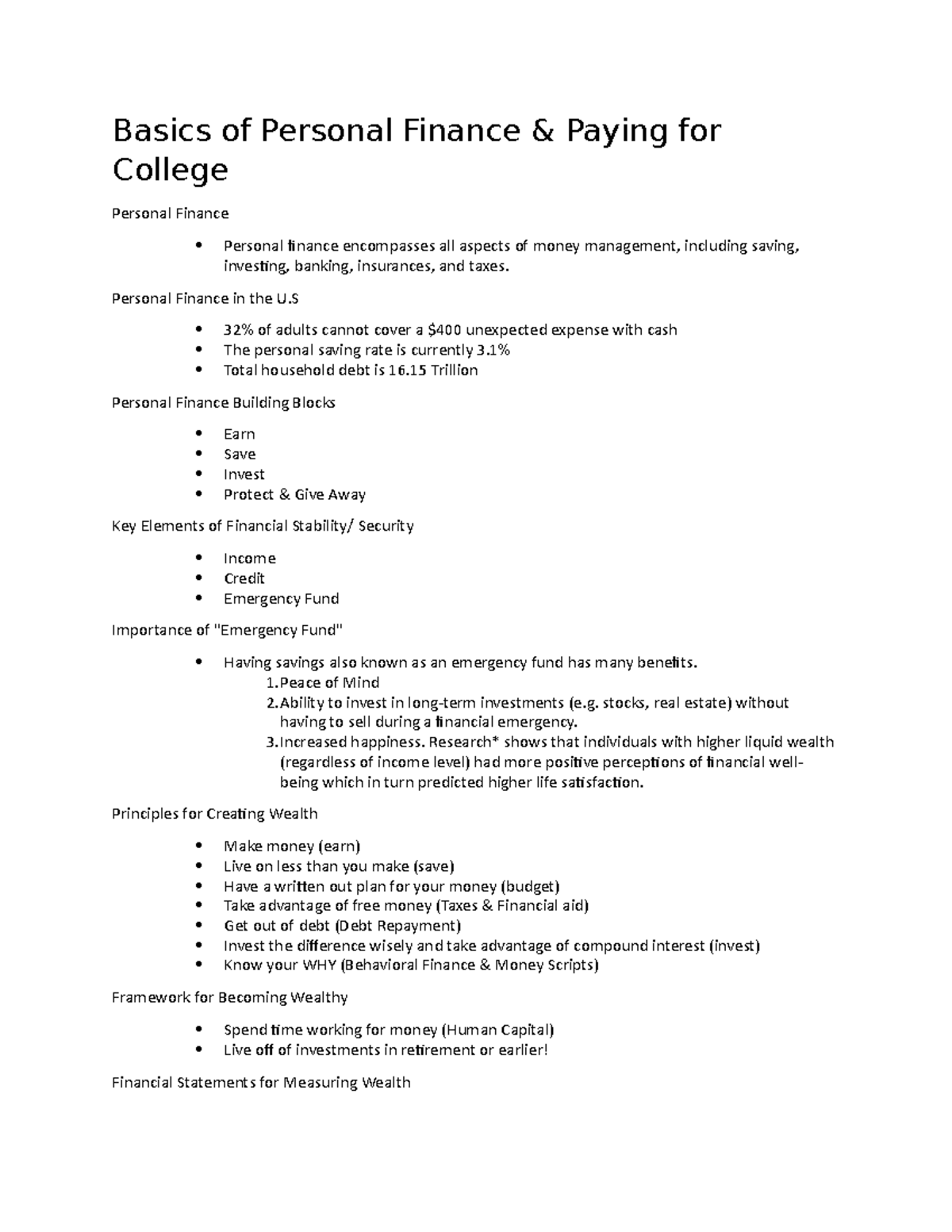 FIN 101- Basics of Personal Finance - Basics of Personal Finance ...
