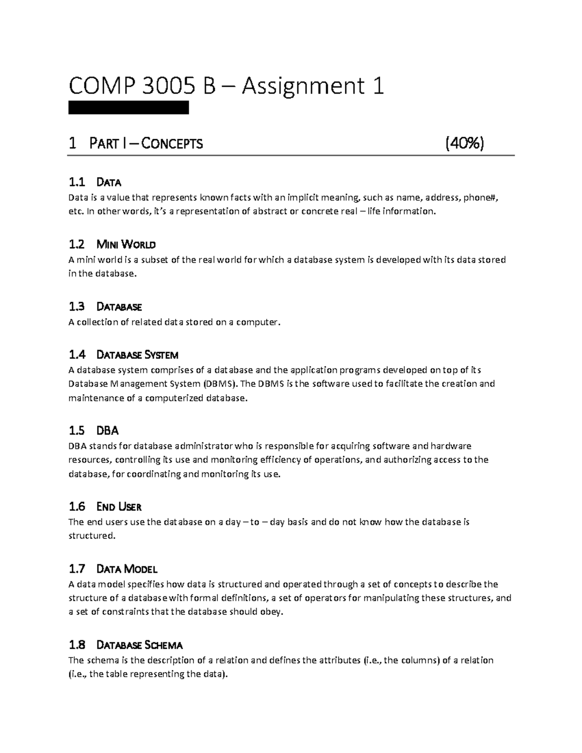 COMP 3005 Assignment 1 - A1 of comp 3005 - COMP 3005 B – Assignment 1 ...