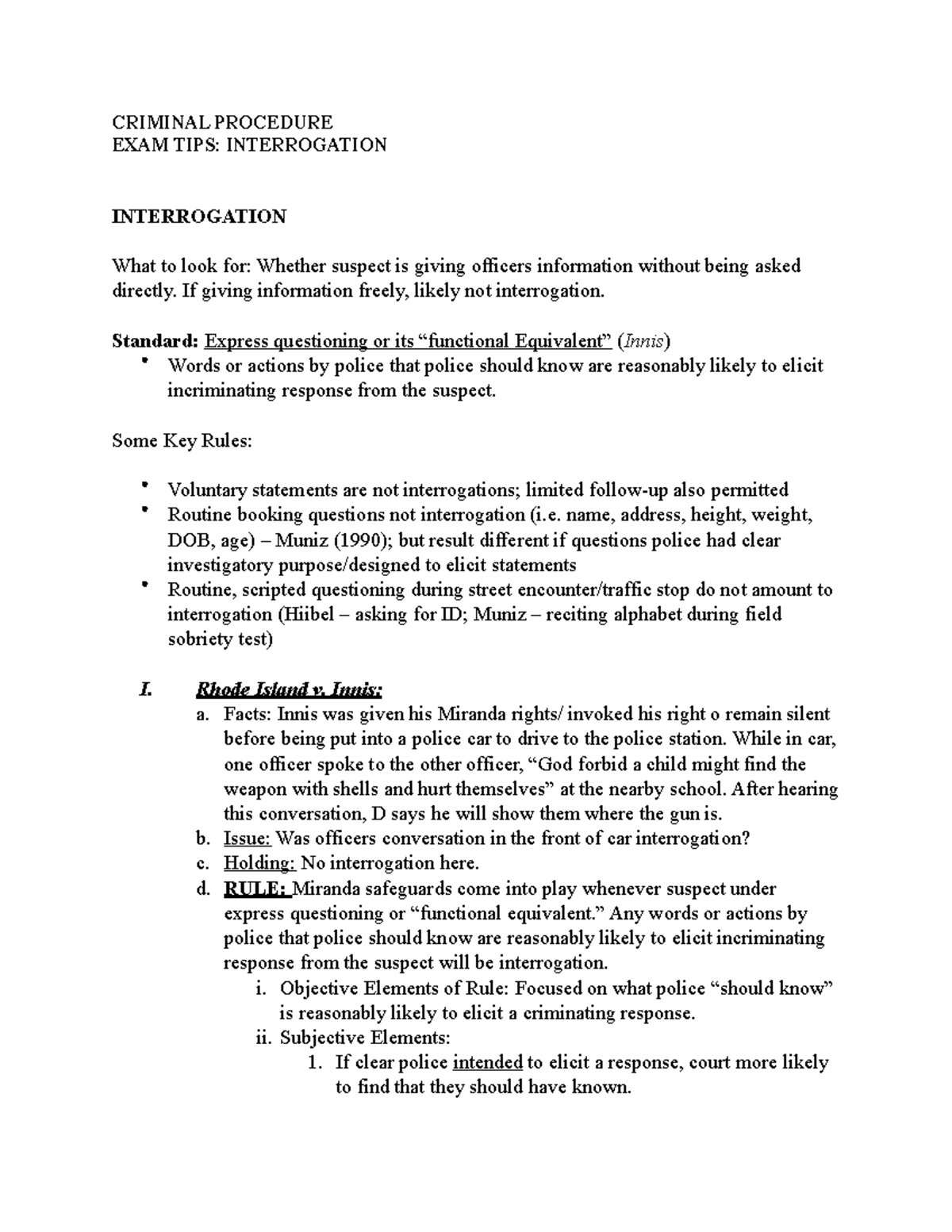 Criminal Procedure EXAM TIPS- Interrogation - CRIMINAL PROCEDURE EXAM ...