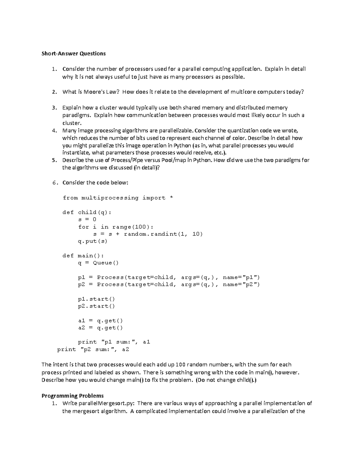 Sample Questions - Short-Answer Questions Consider the number of ...