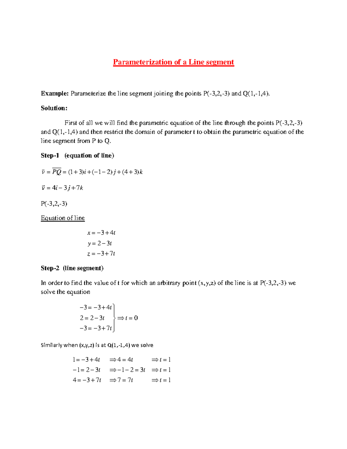 Lec 4 MVC - Lecture notes 4 - Parameterization of a Line segment ...
