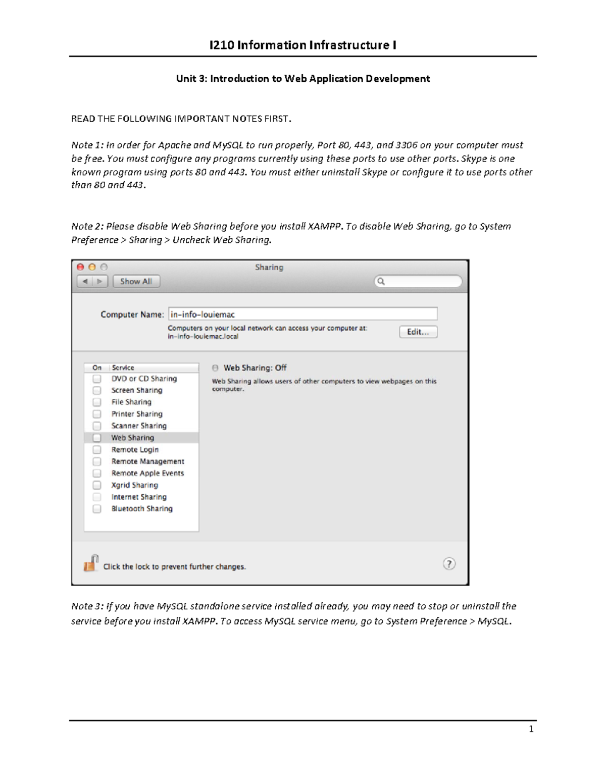 Practice 1 - Install Xammp Mac - I210 Information Infrastructure I 1 - Studocu