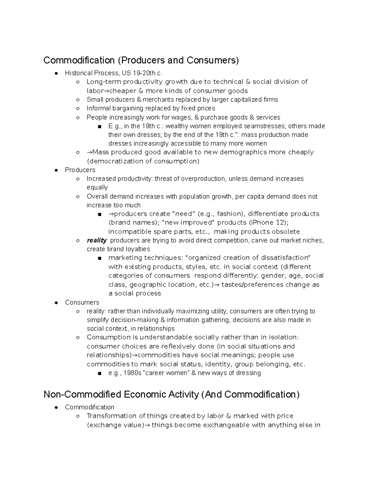 Lecture 8 - Berend - Commodification (Producers and Consumers ...