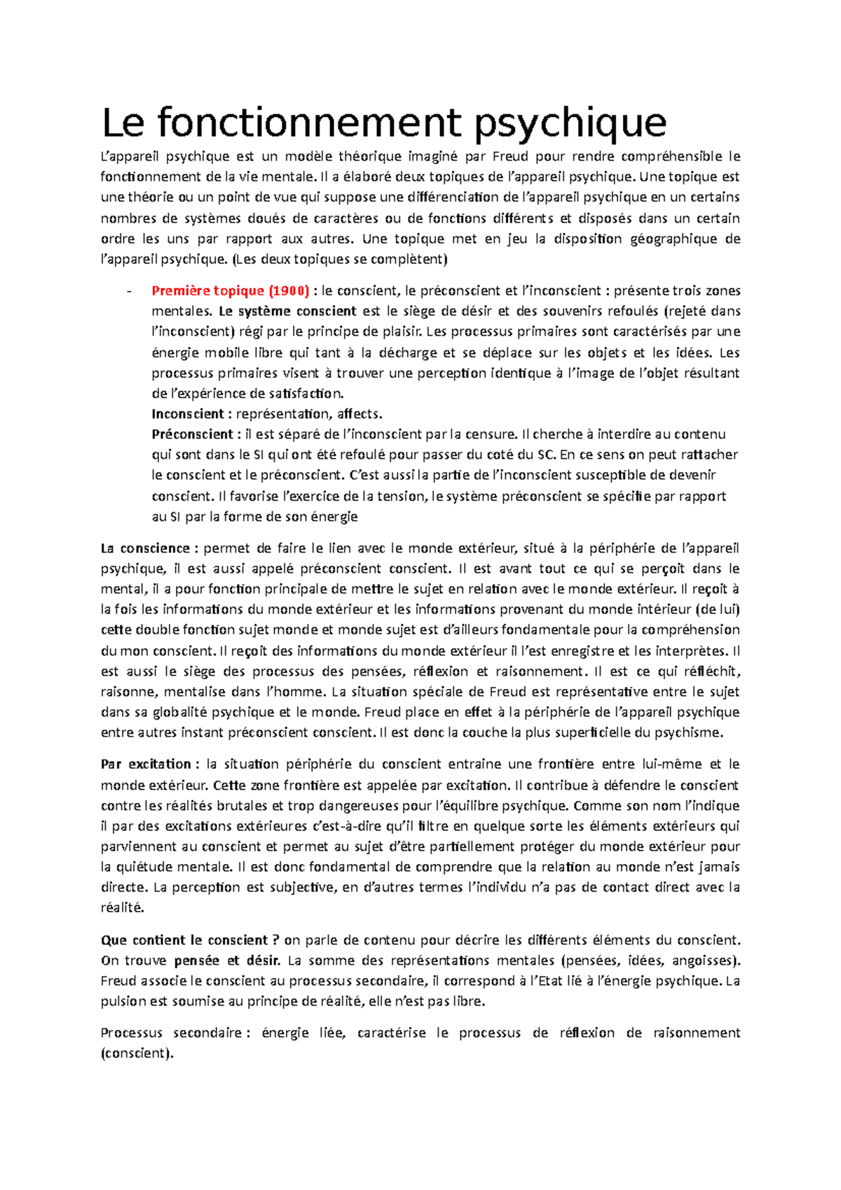 Chap 2 Le fonctionnement psychique - Le fonctionnement psychique L ...