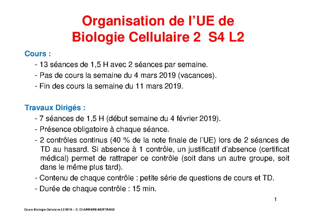 Chapitre 1 -debut- cours BC L2 2019 C - 1 Organisation de l’UE de ...