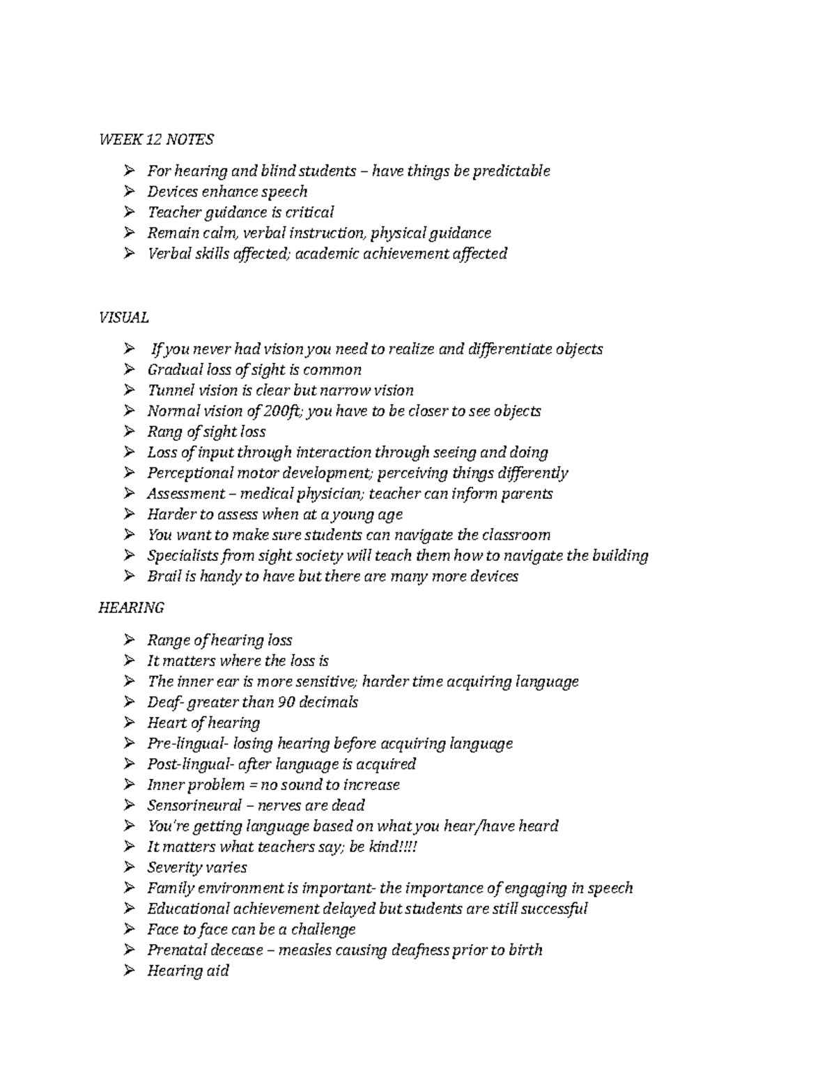Visual/Hearing Notes - WEEK 12 NOTES For hearing and blind students ...