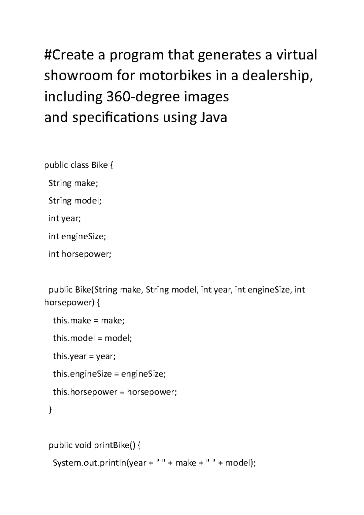 Virtual showroom for motorbikes in a dealership-java - #Create a ...