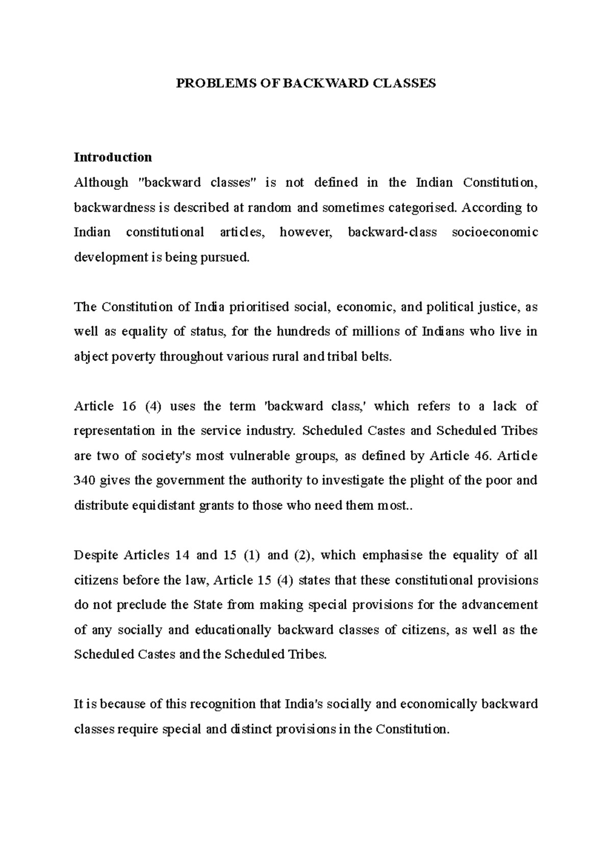 Problems OF Backward Classes - PROBLEMS OF BACKWARD CLASSES ...