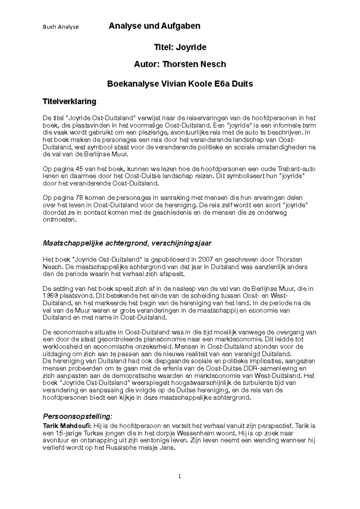 Boekanalyse duits joyride en herrn kukas empfehlungen - Titel: Joyride ...