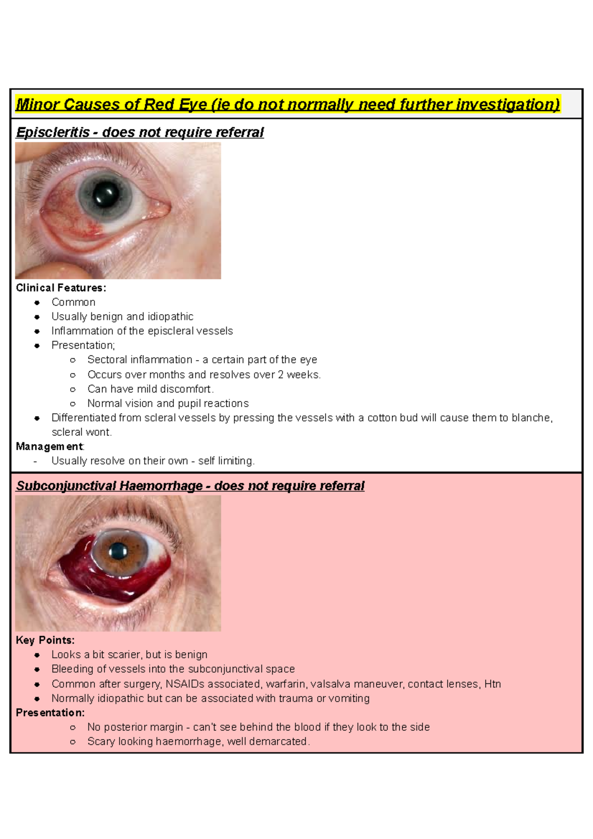 Red Eye - Lecture notes Year 4 Opthalmology - Minor Causes of Red Eye ...